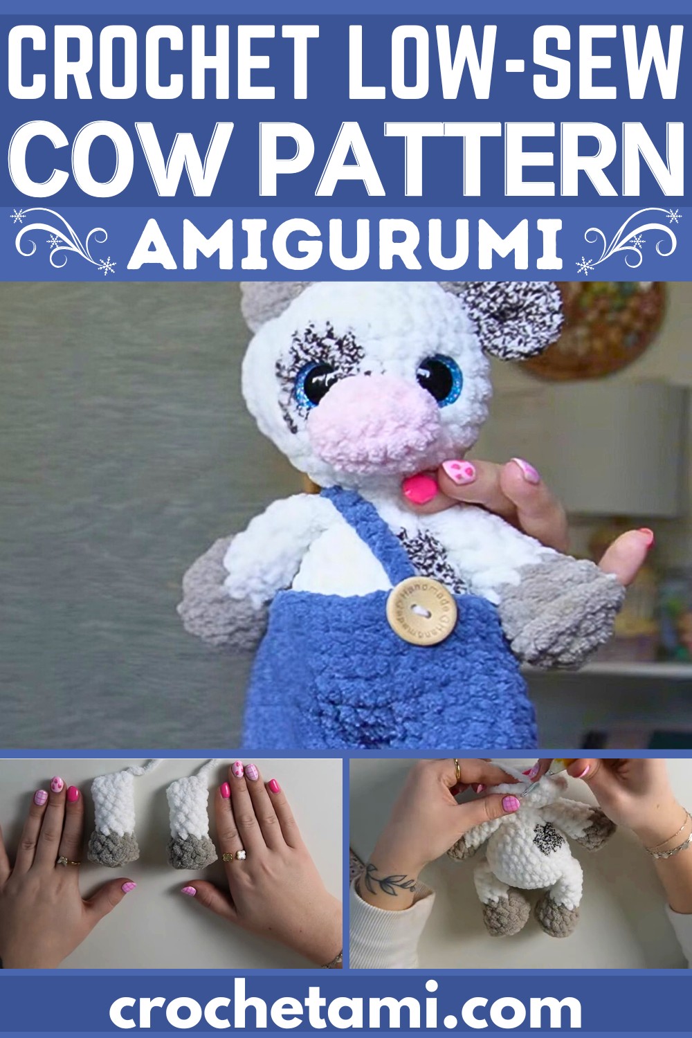 Crochet a Low-Sew Cow in Overalls with Simple Techniques - Crochet Ami